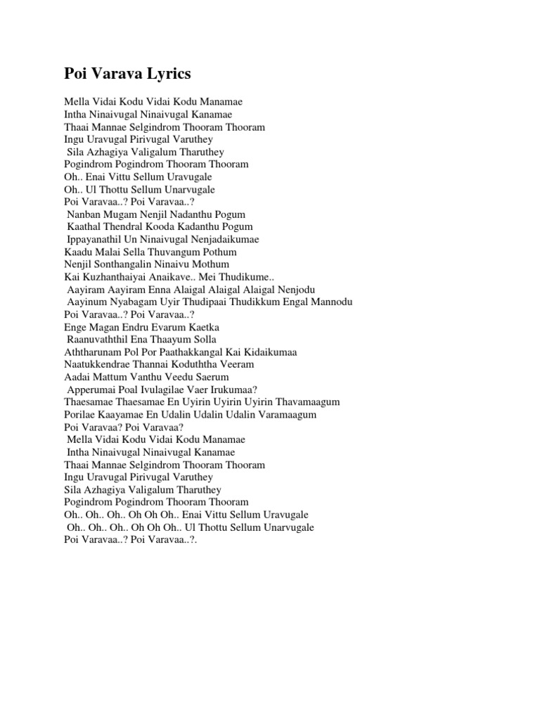 Poi Varava Song Lyrics Translation | PDF