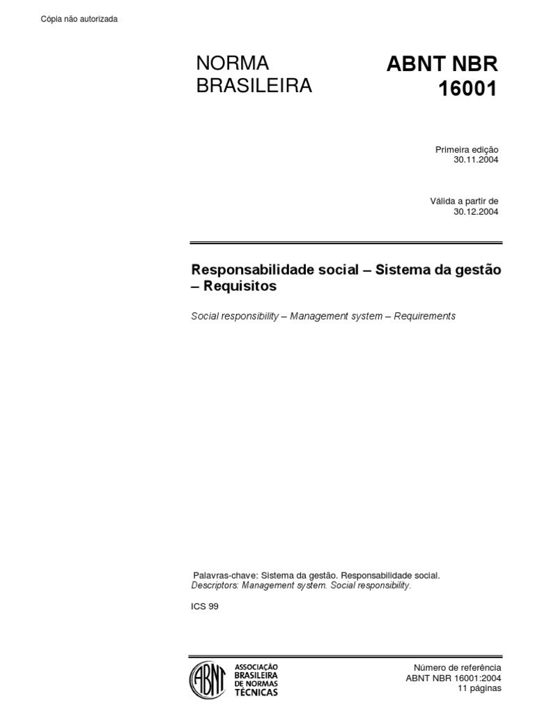 NBR ISO 16001 - 2004 - Responsabilidade Social | PDF | ISO 9000 ...