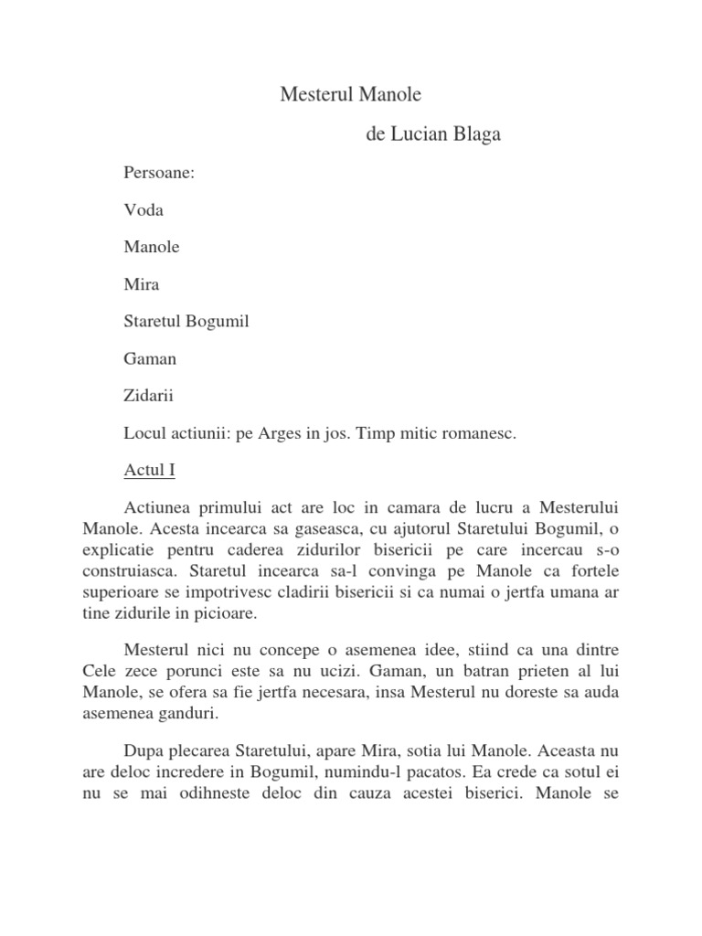 Rezumat Mesterul Manole | PDF