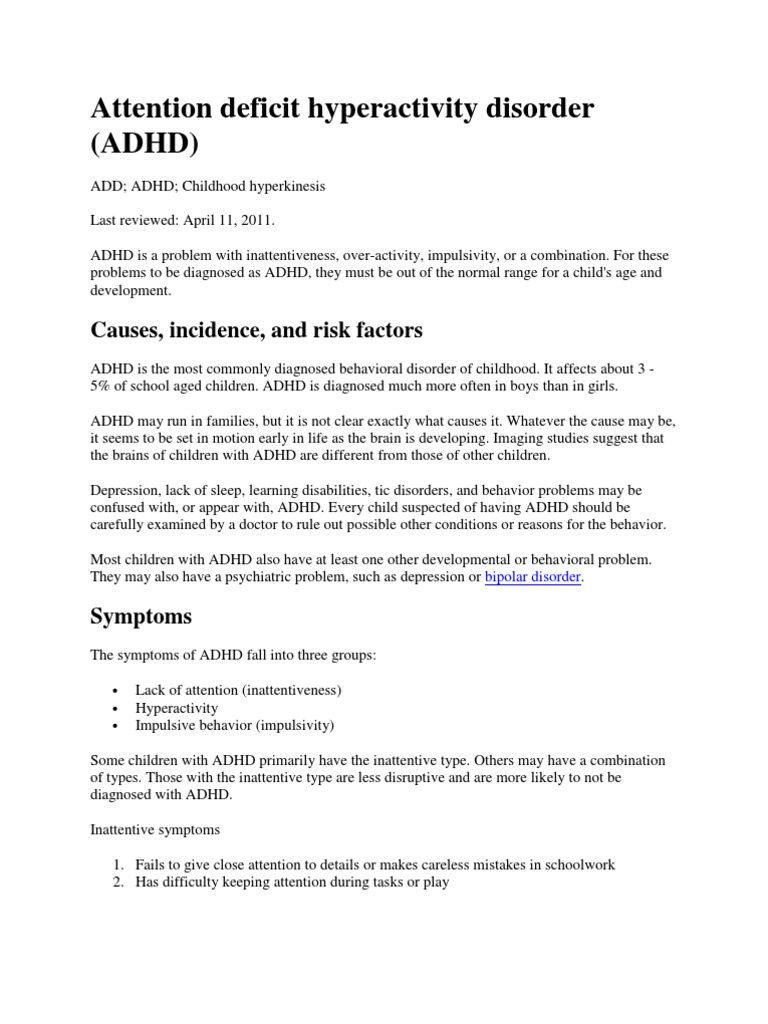 Attention Deficit Hyperactivity Disorder | PDF | Attention Deficit ...