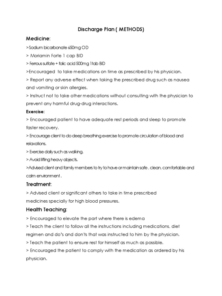 Discharge Plan for a Patient with High Blood Pressure Including ...