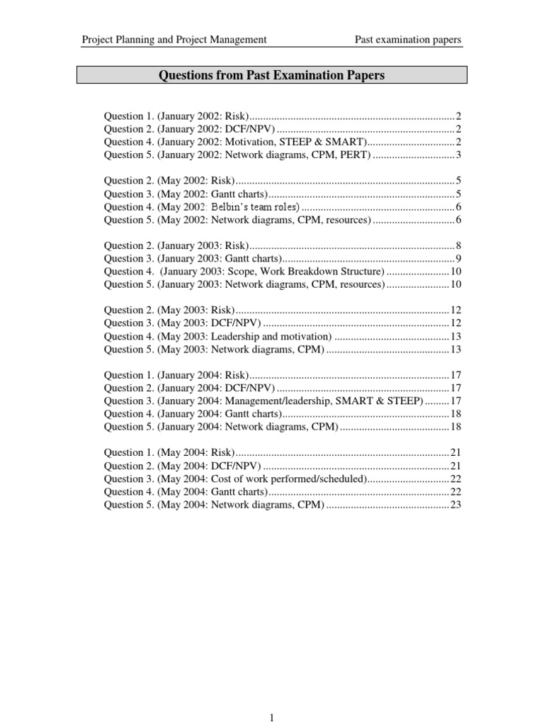 Past Exam Questions Project Management | PDF | Workweek And Weekend ...
