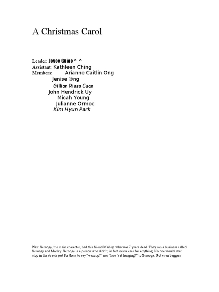 Christmas Carol Script | Ebenezer Scrooge | Jacob Marley