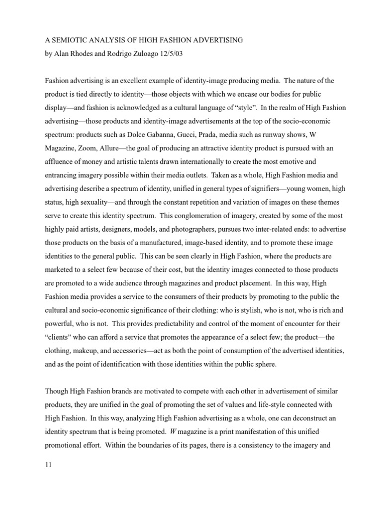 A Semiotic Analysis of High Fashion Advertising | PDF | Fashion ...