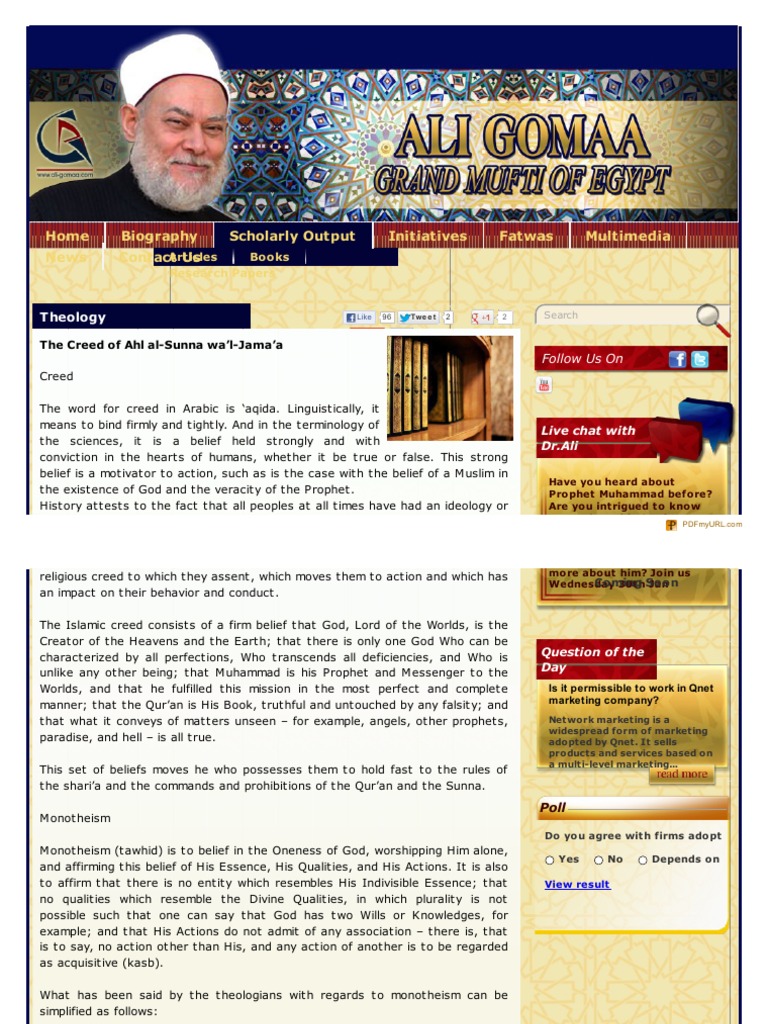 The Creed of Ahlus Sunnah Wal Jamaa - Mufti Ali Juma | PDF | Prophets ...