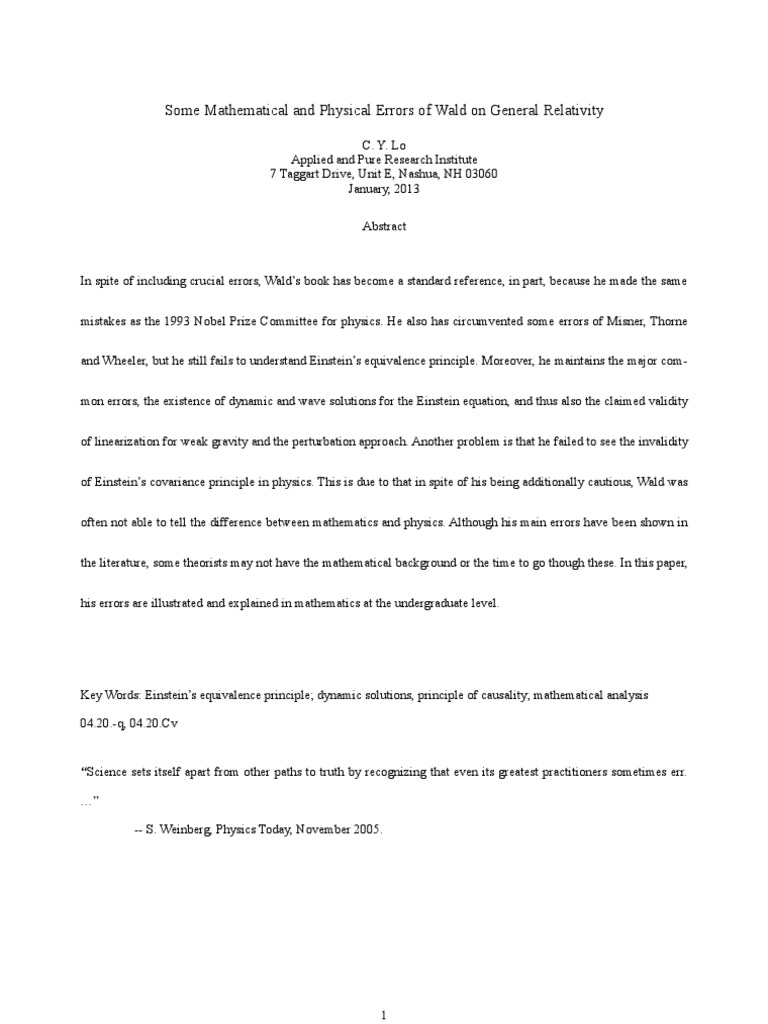 Errors of Wald On General Relativity | PDF | General Relativity | Photon