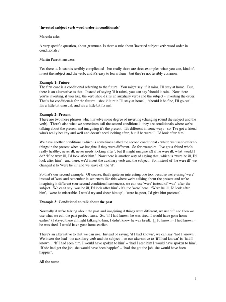 Inverted Conditionals | PDF | Perfect (Grammar) | Verb