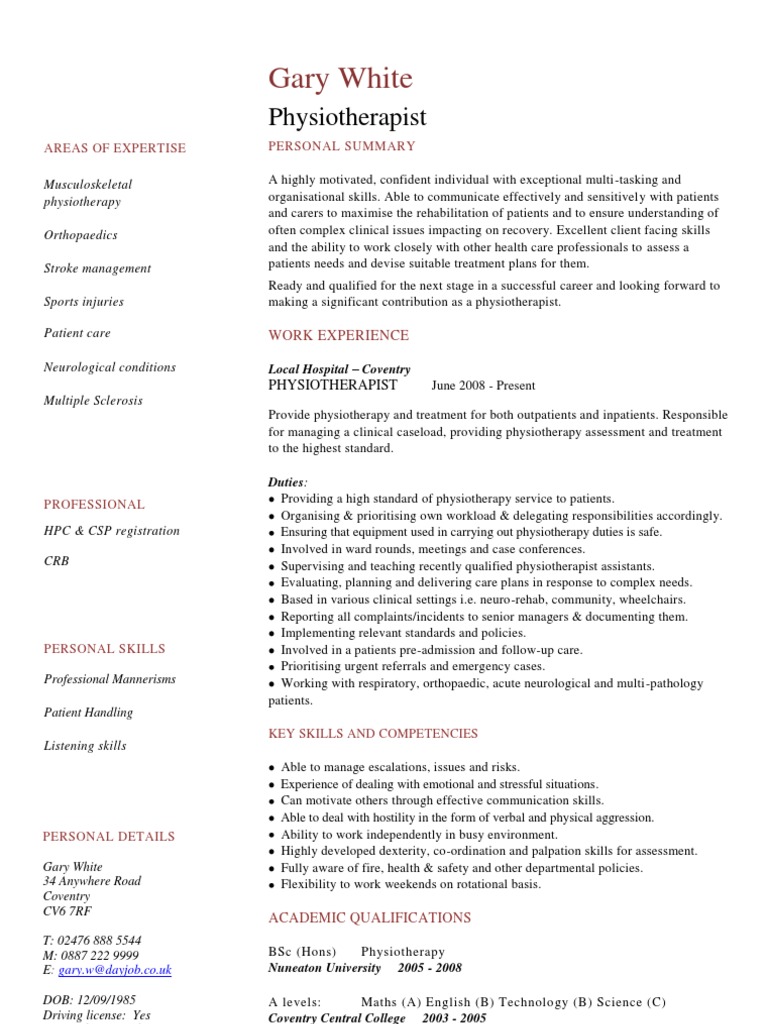 Physiotherapist_CV_template.pdf | Physical Therapy | Patient