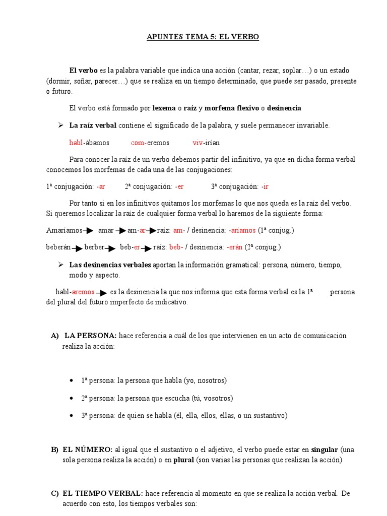 Apuntes-Unidad 5 - El Verbo | PDF | Conjugación gramatical | Verbo