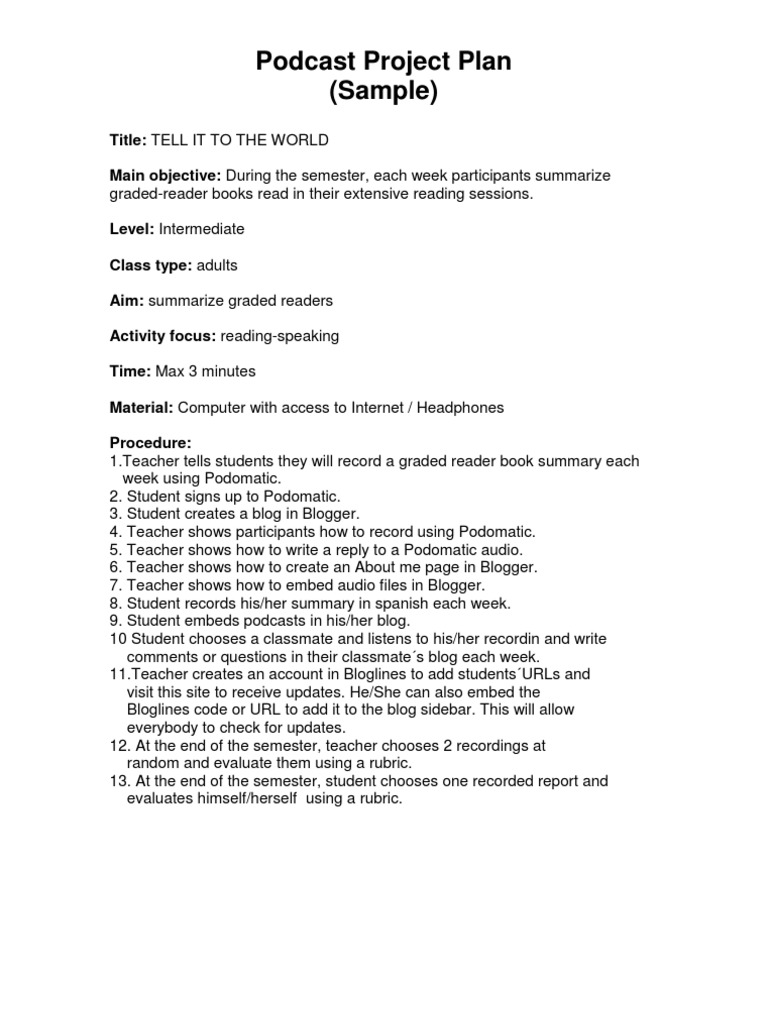 ESL Podcast Project Plan | PDF | Career & Growth | Art