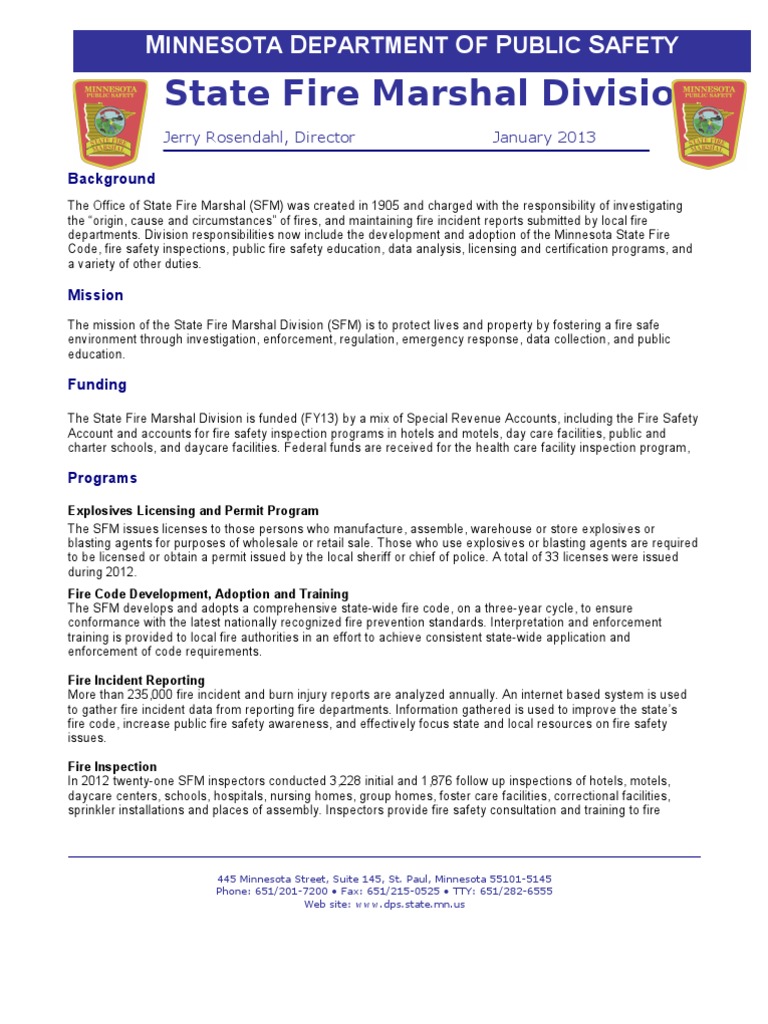 Fire Marshal Fact Sheet | PDF | Fire Safety | Public Services