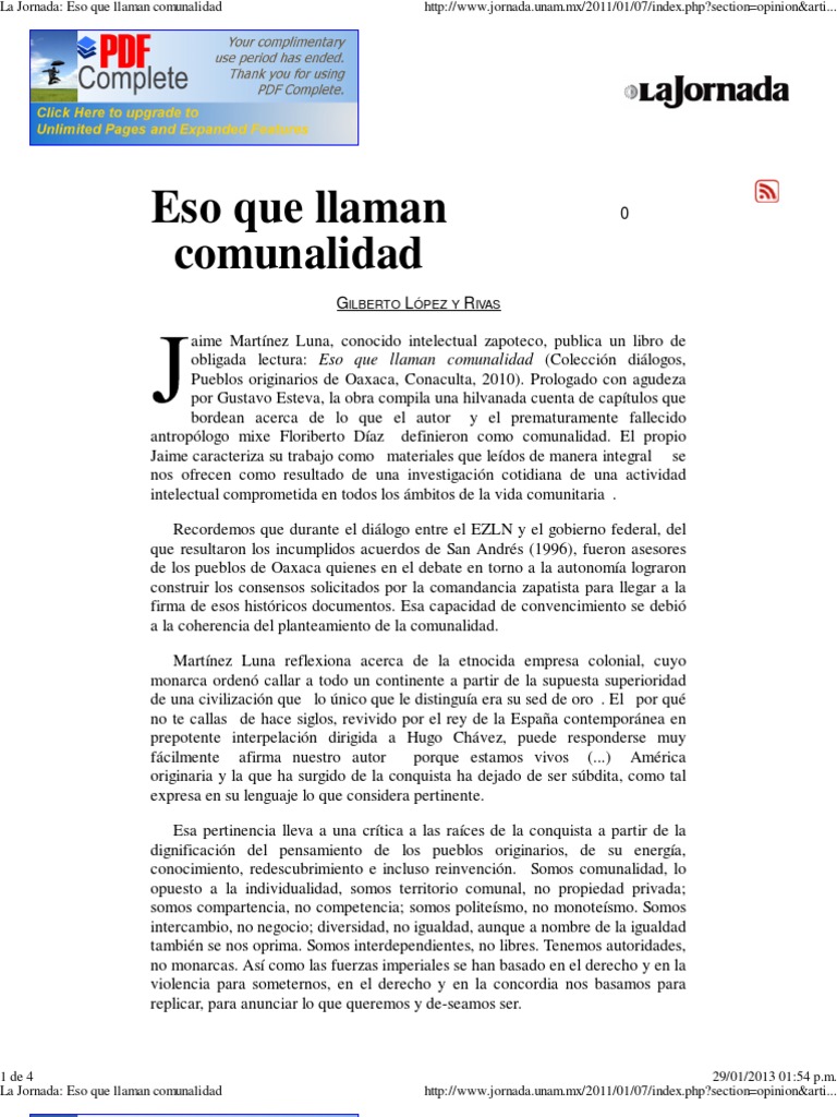 Eso Que Llaman Comunalidad Pdf Autor Gente Indígena