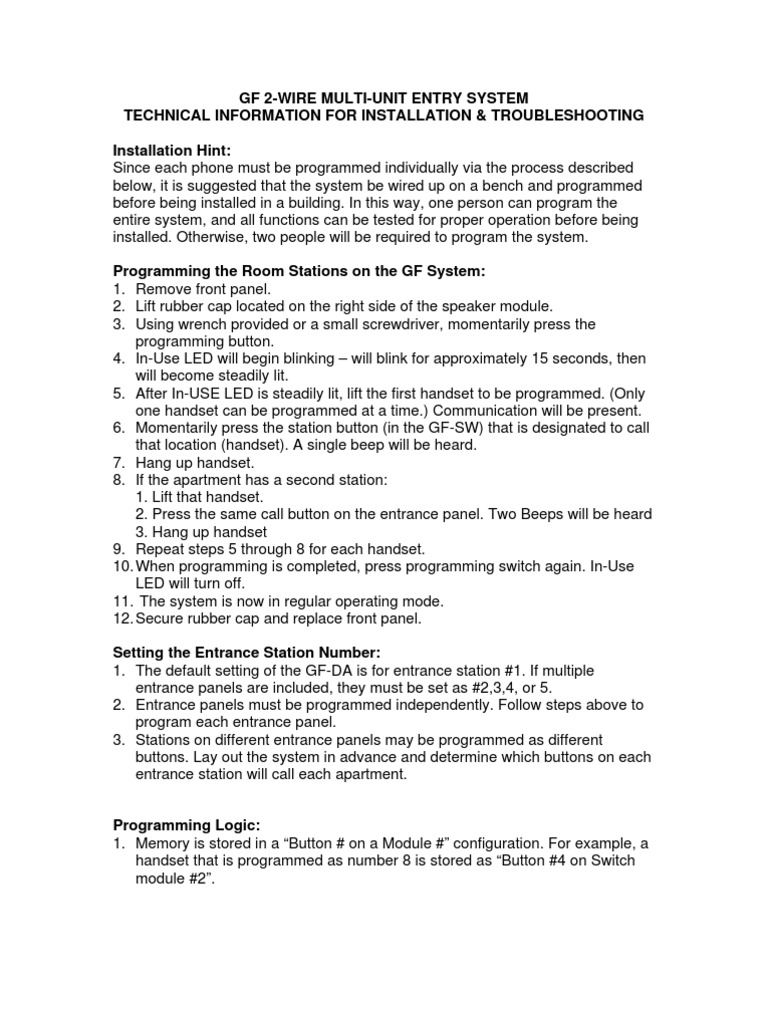 Aiphone Model GF Programming Troubleshoot Tips - Westside Wholesale ...