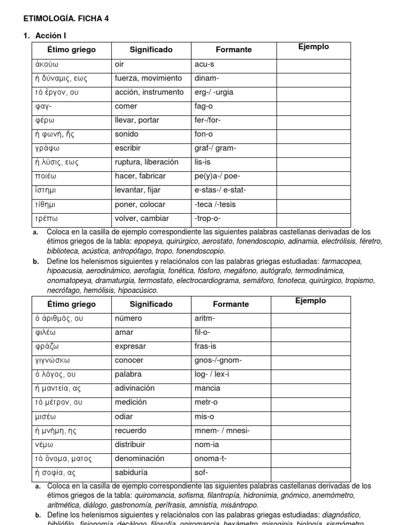 Etimología. Ficha 4 PDF | PDF | Estudios de idiomas extranjeros ...