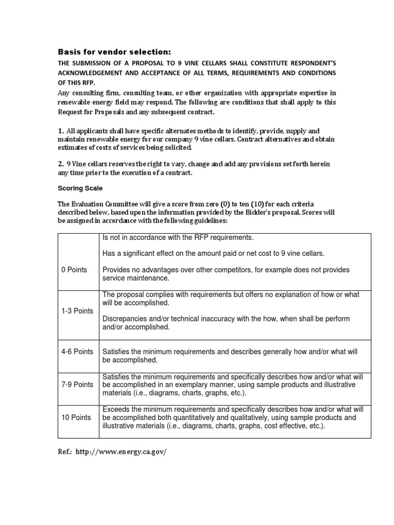 Basis For Vendor Selection:: Scoring Scale | PDF | Request For Proposal ...