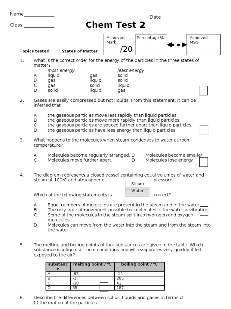 States of Matter Quiz | Liquids | Gases