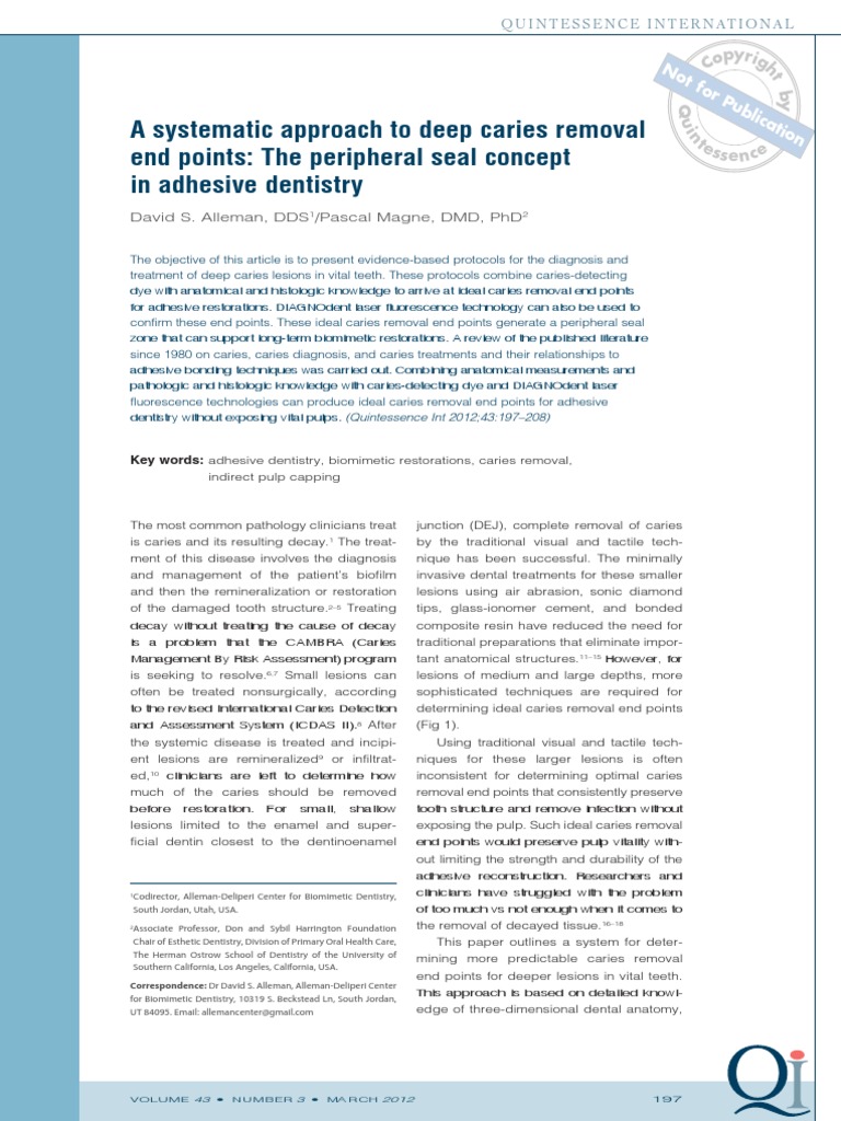 A Systematic Approach To Deep Caries Removal End Points | PDF | Dentin ...