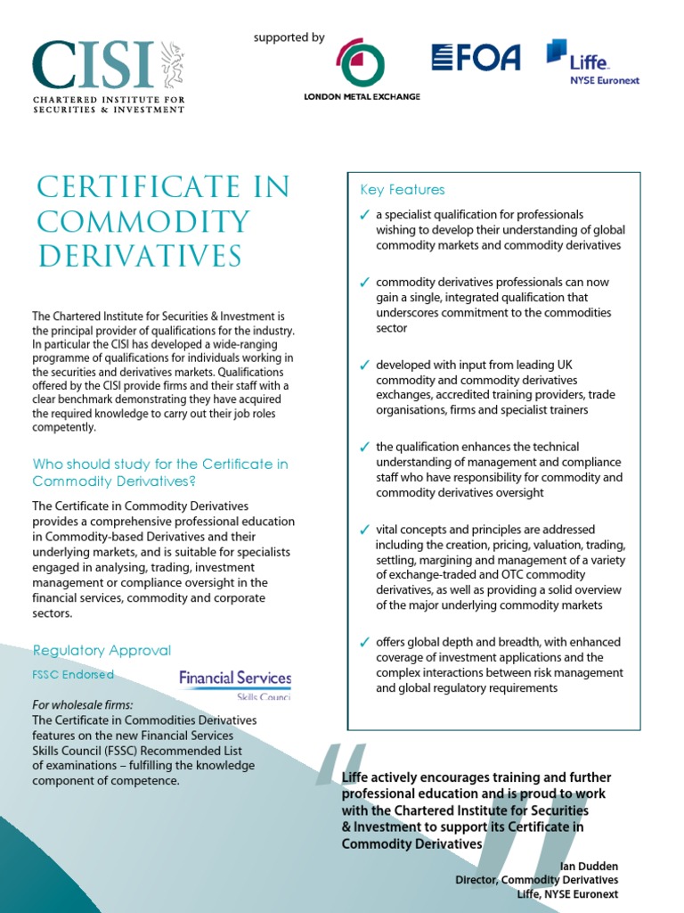 Certificate in COmmodity Deriviatves | Derivative (Finance) | Commodity ...
