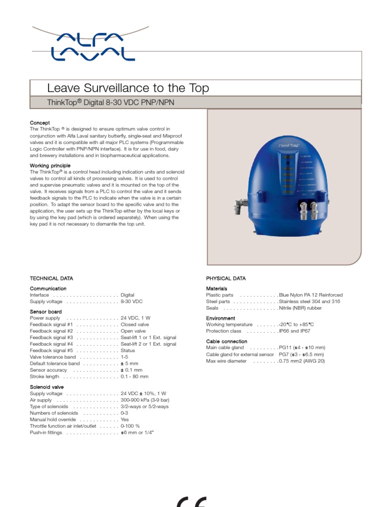 PD Sheet - Thinktop Digital 8-30 VDC PNP NPN - en | PDF | Programmable Logic Controller | Valve