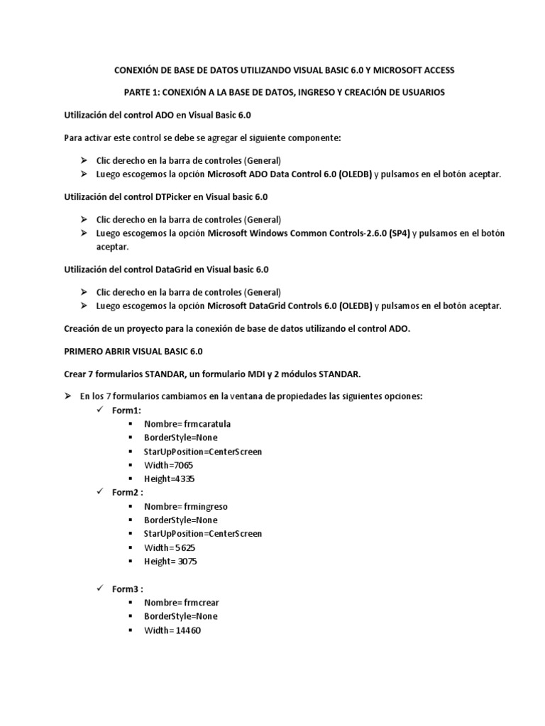 Conexión de Base de Datos Utilizando Visual Basic 6 Con Ingreso | PDF | Active X Data Objects ...