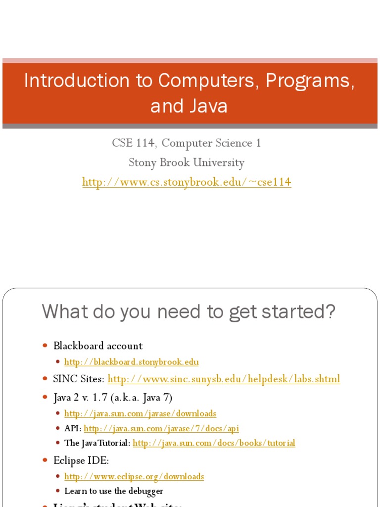 CSE 114 Stony Brook Lecture 1 | PDF | Java (Programming Language) | Computer Data Storage