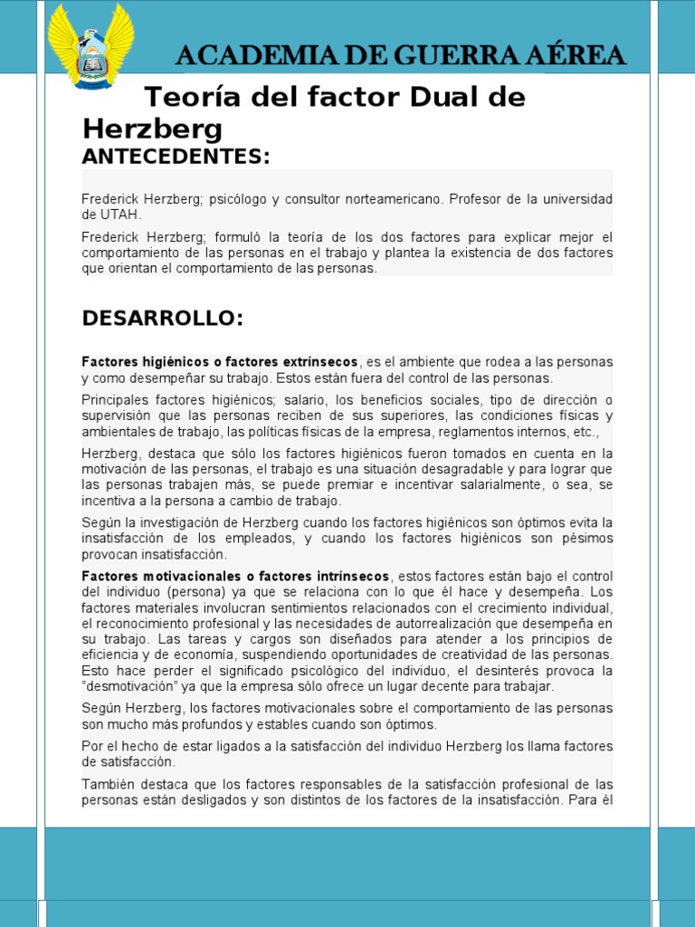 Teoría del factor Dual de Herzberg | Ciencias del comportamiento ...