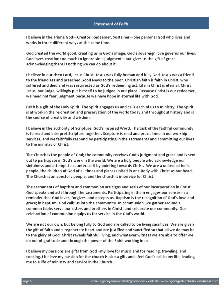 Personal Information Form, Statement of Faith | PDF | Grace In ...