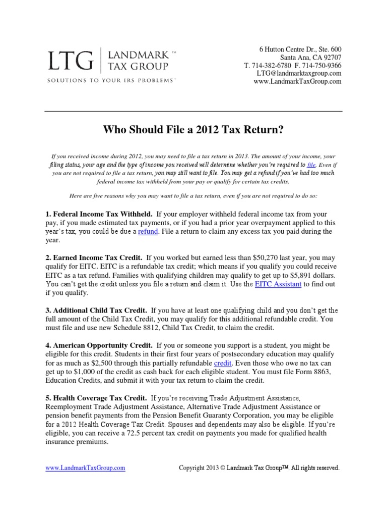 Who Should File A 2012 Tax Return? | PDF | Earned Income Tax Credit ...