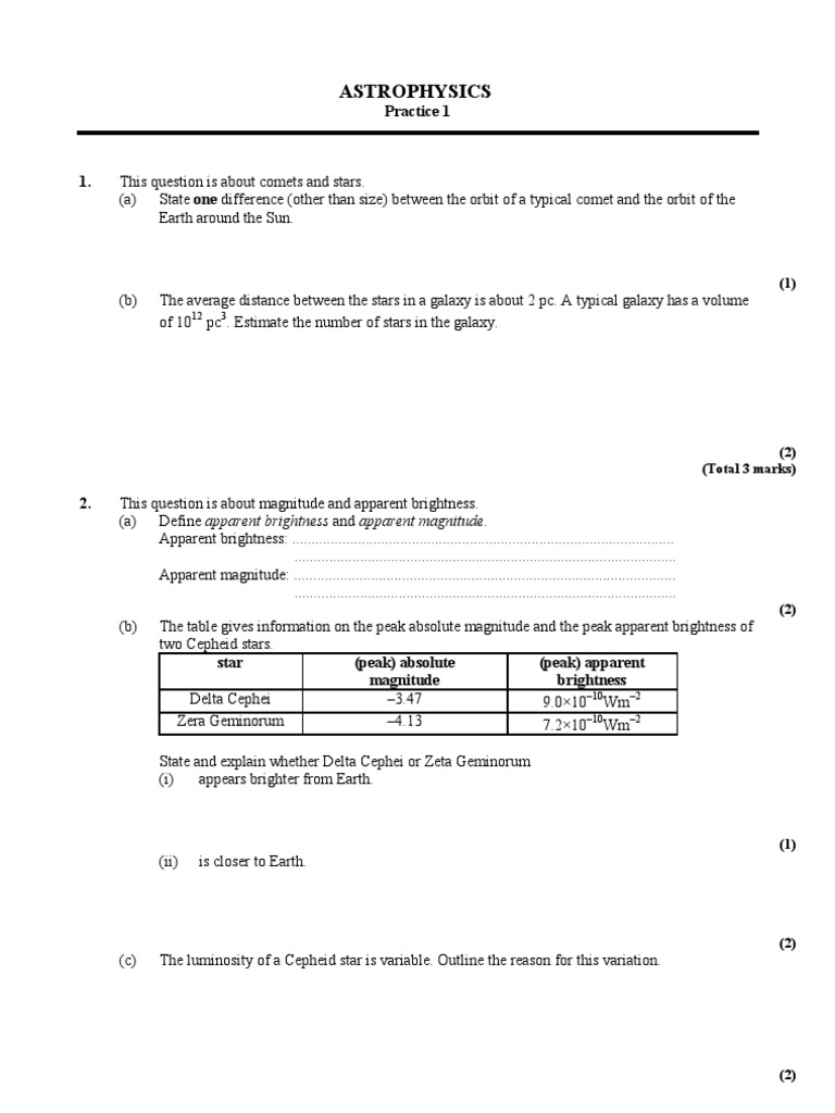 Astrophysics: Practice 1 | PDF
