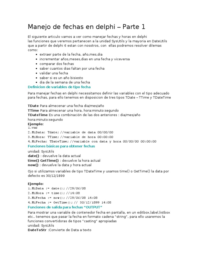 Manejo de Fechas en Delphi | PDF | Programación de computadoras | Informática