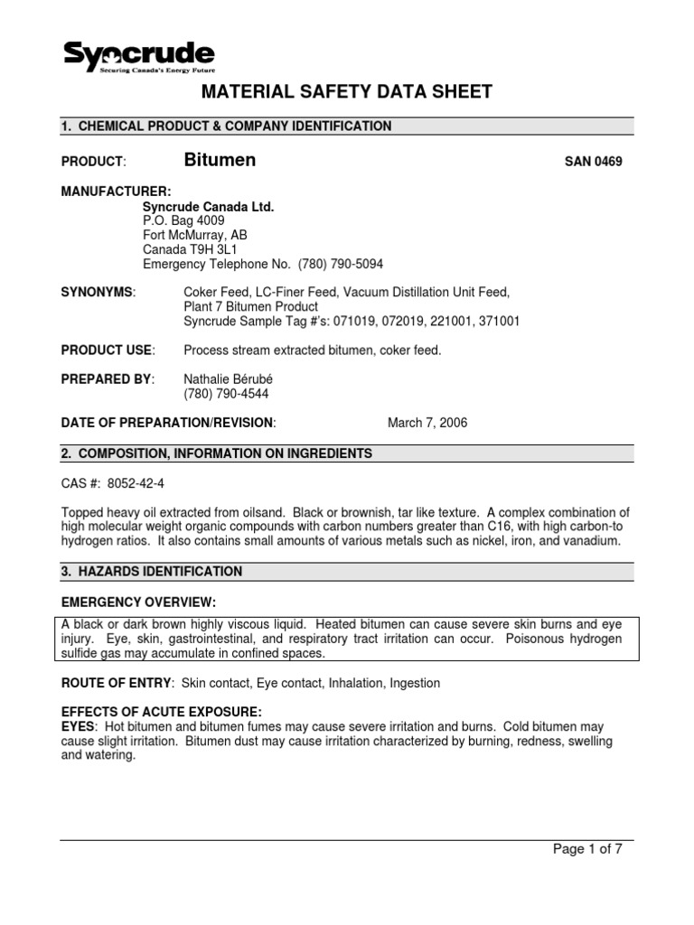 Bitumen MSDS | PDF | Asphalt | Firefighting