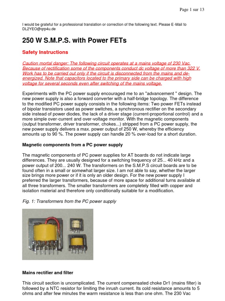 250W Half-Bridge SMPS Design Guide | PDF | Power Supply | Rectifier
