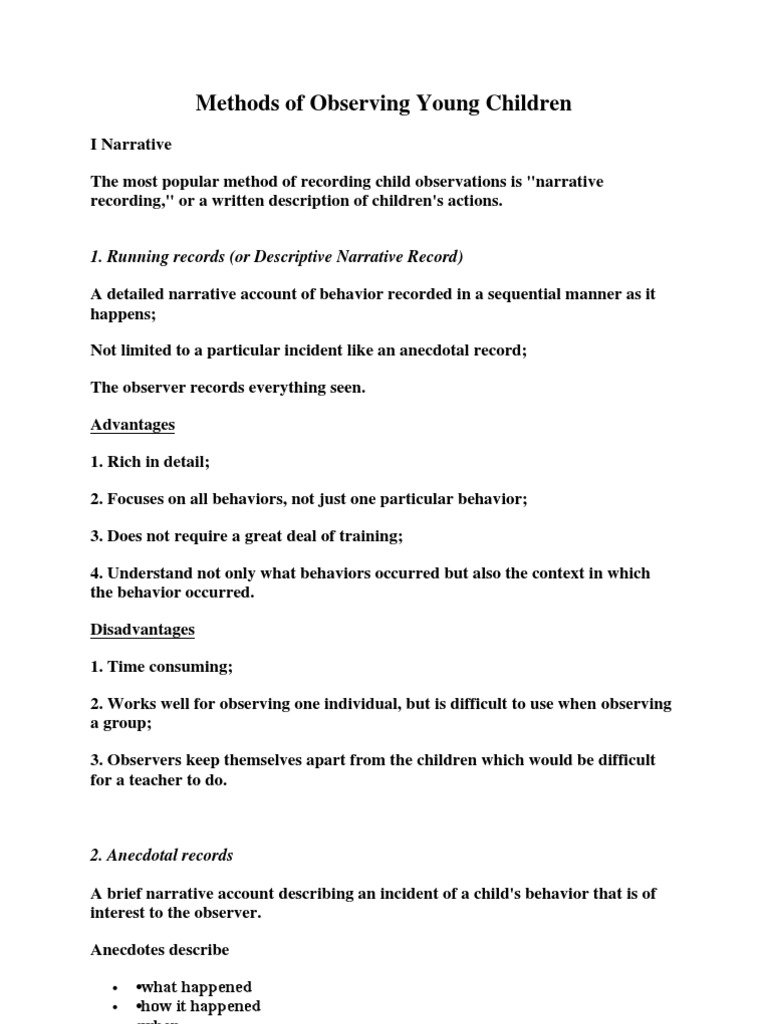 Methods of Observing Young Children | PDF | Behavior | Time