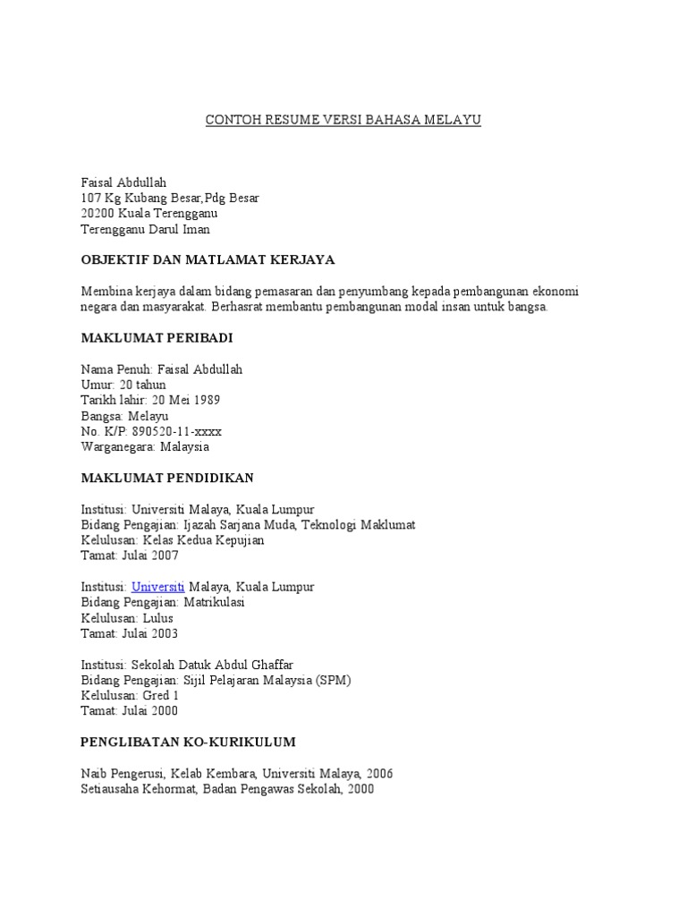 Resume Bahasa Melayu | PDF