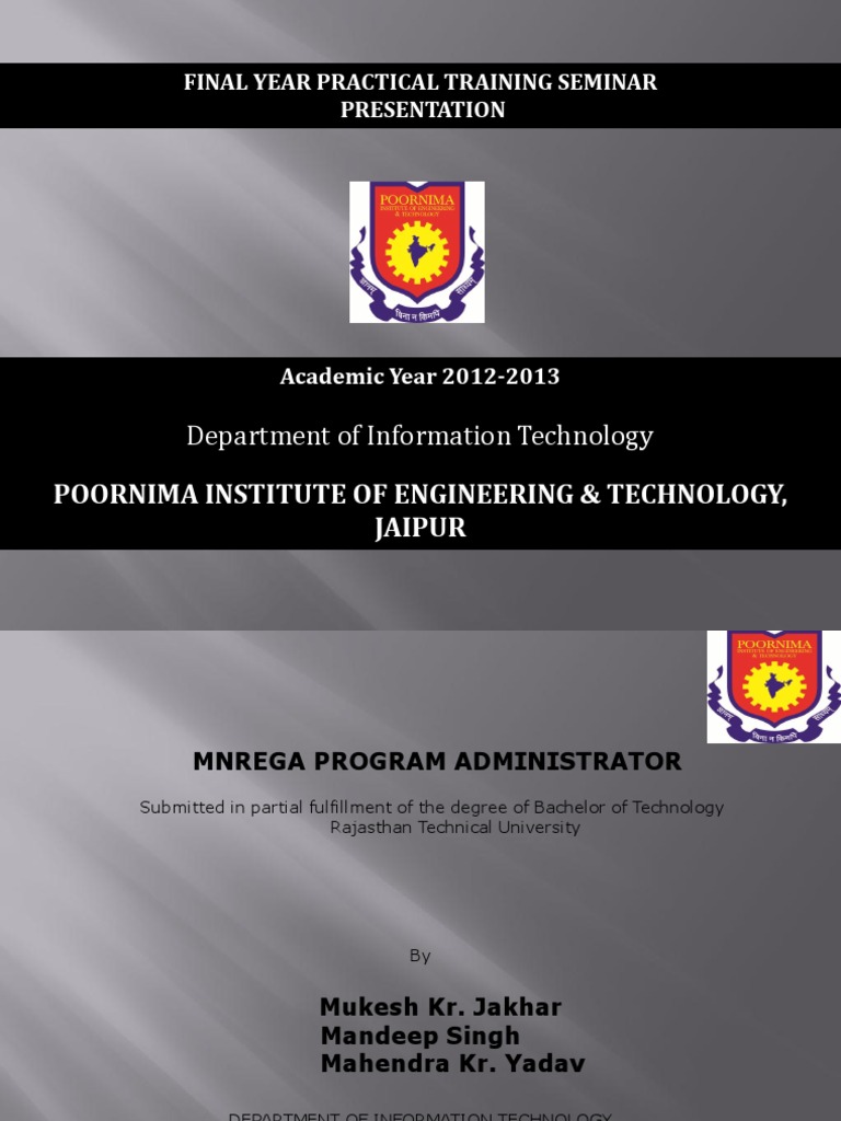 Department of Information Technology: Final Year Practical Training ...