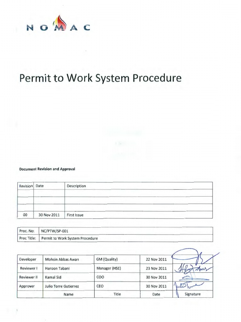 PTW System Procedure | Risk | Safety