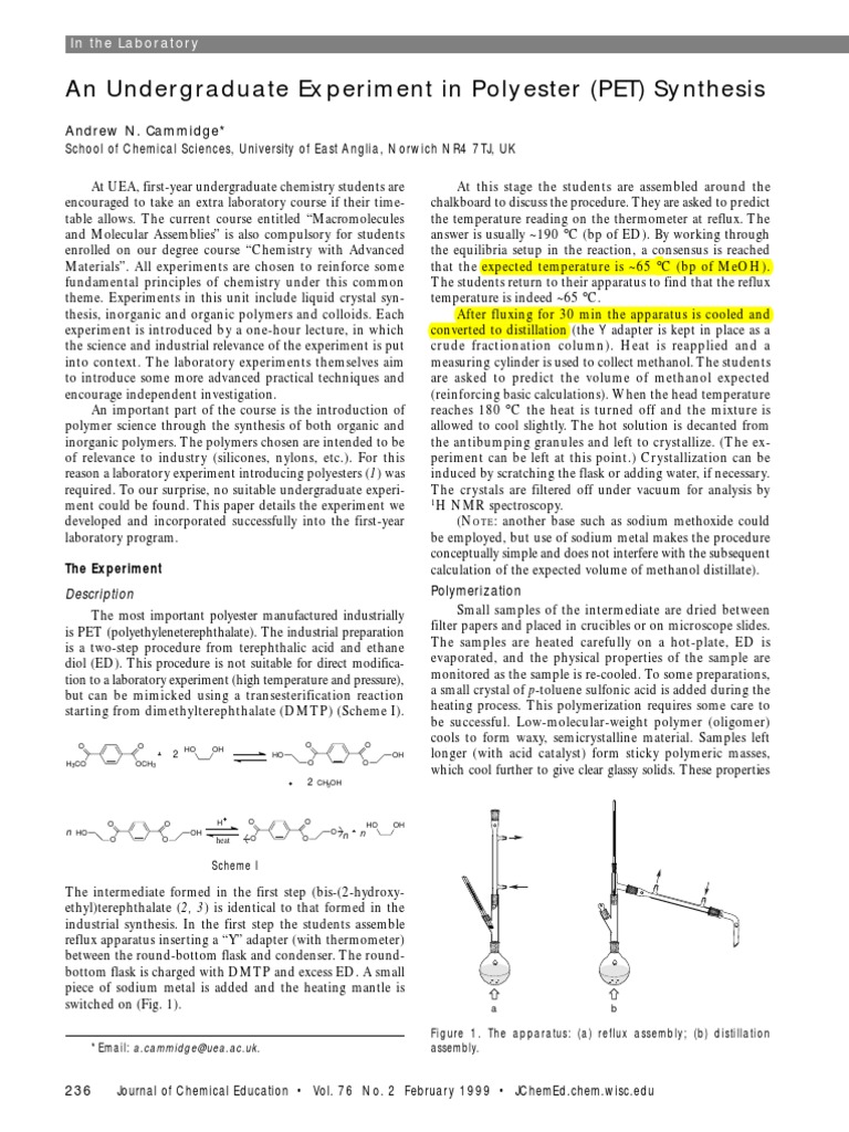 PET synthesis | Distillation | Filtration