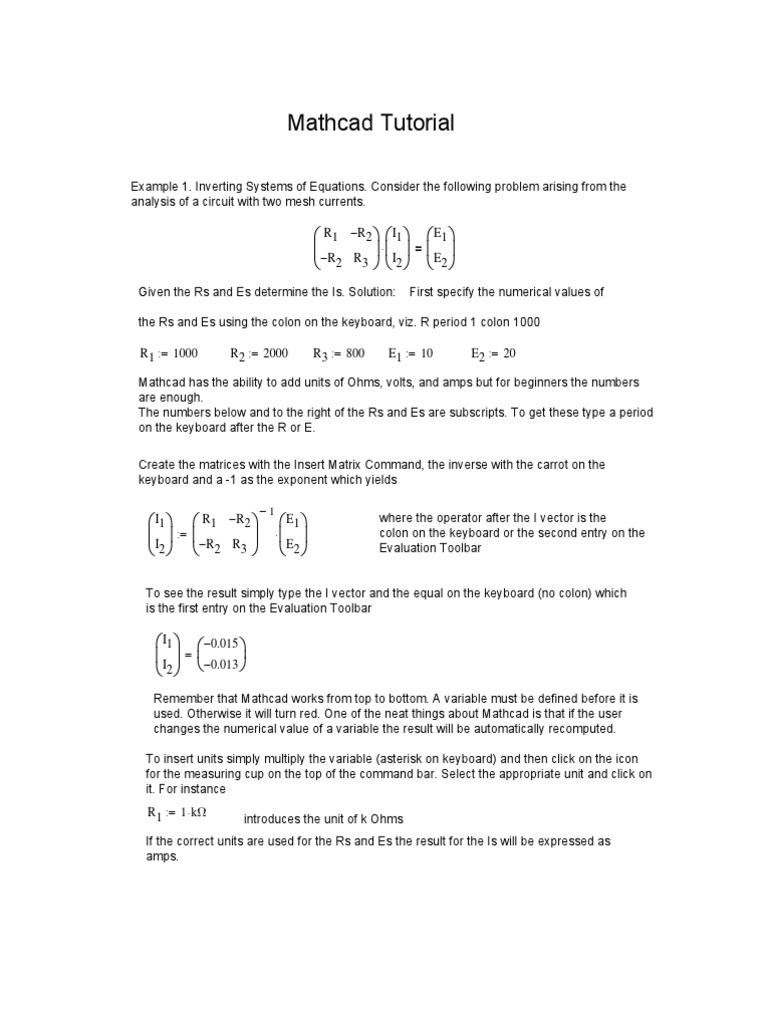 Solving Systems of Equations Using Mathcad and Plotting RC Circuit ... Solving Systems of Equations Using Mathcad and Plotting RC Circuit ...