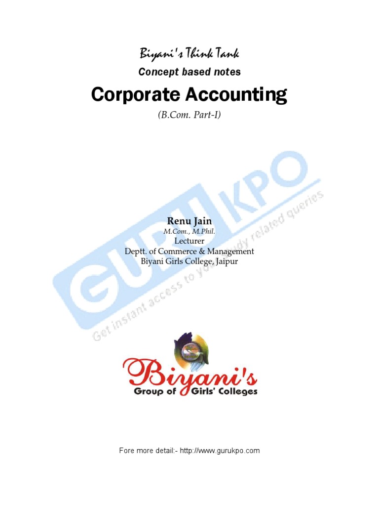 Corporate Accounting Notes | PDF | Consolidation (Business) | Stocks