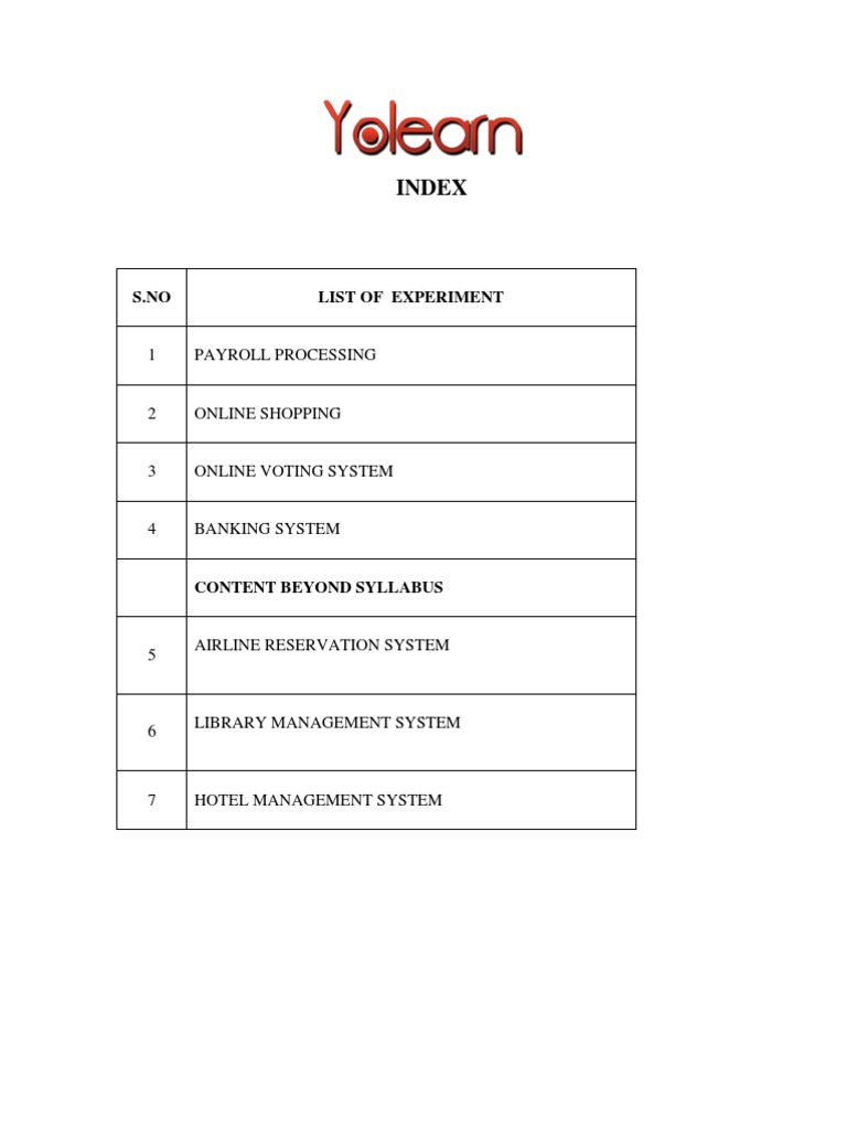 Index: S.No List of Experiment | Download Free PDF | Use Case | Unified Modeling Language
