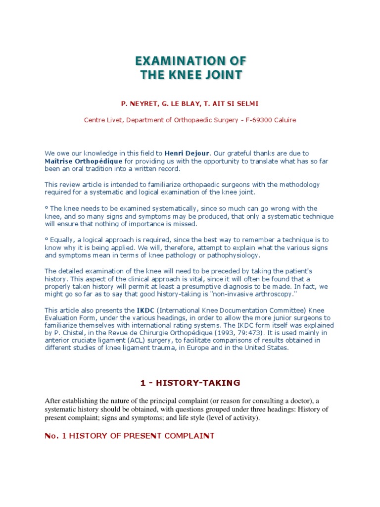 Examination of Knee Joint | PDF