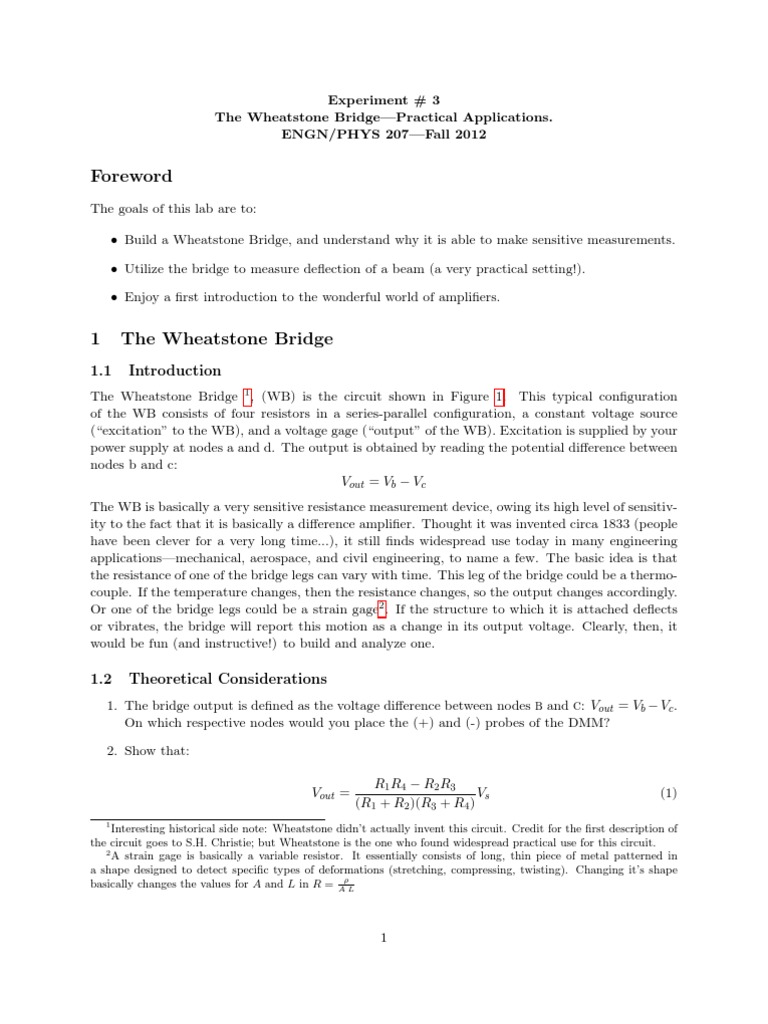 Wheatstone Bridge | PDF | Electrical Resistance And Conductance | Voltage