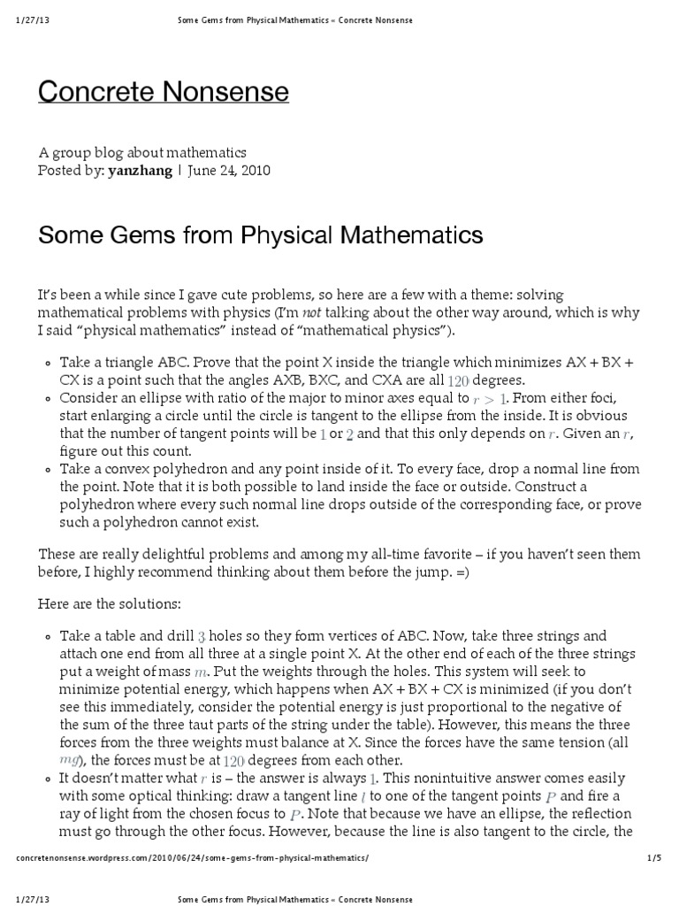Some Gems From Physical Mathematics | PDF | Ellipse | Triangle