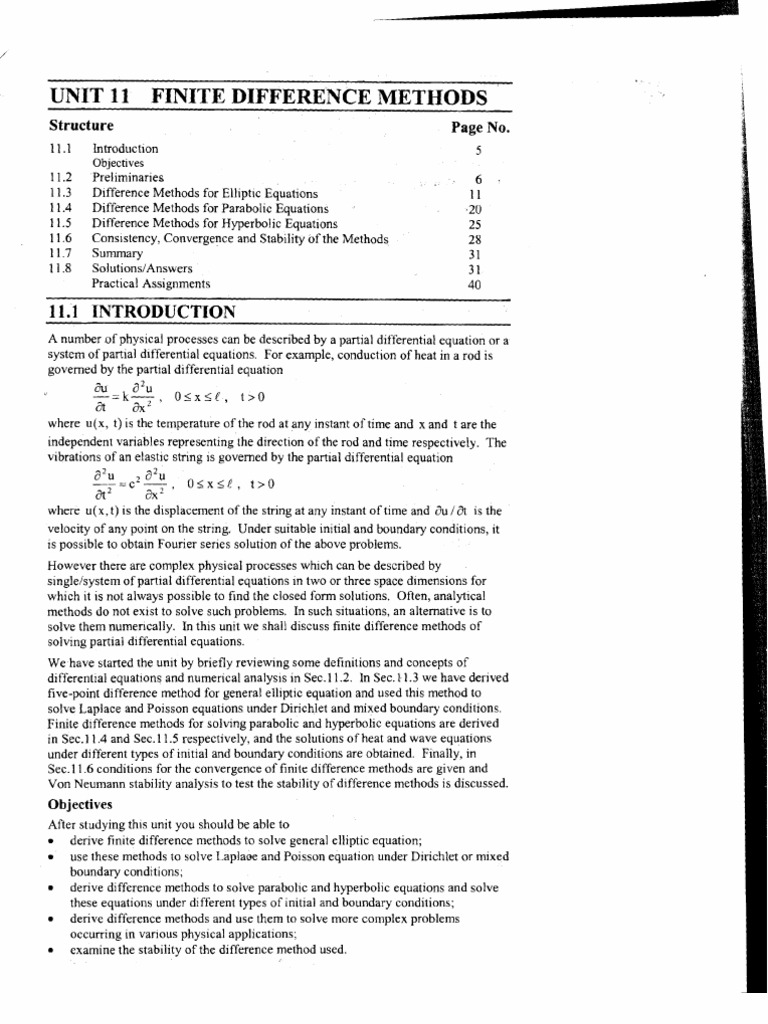Unit Finite Difference Methods: Structure Page No | PDF | Partial ...