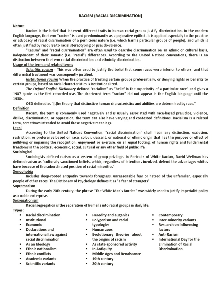 A Comprehensive Overview of Racism and Racial Discrimination ...