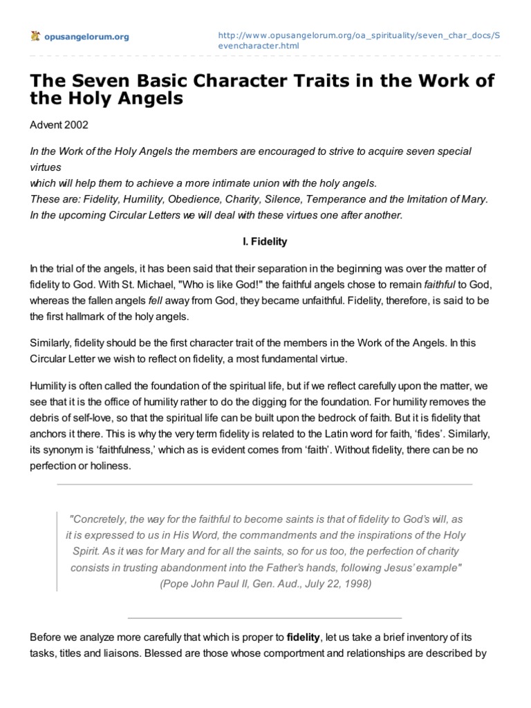 1 - Fidelity #1 of 7 Basic Traits in The Work of The Holy Angels | PDF ...