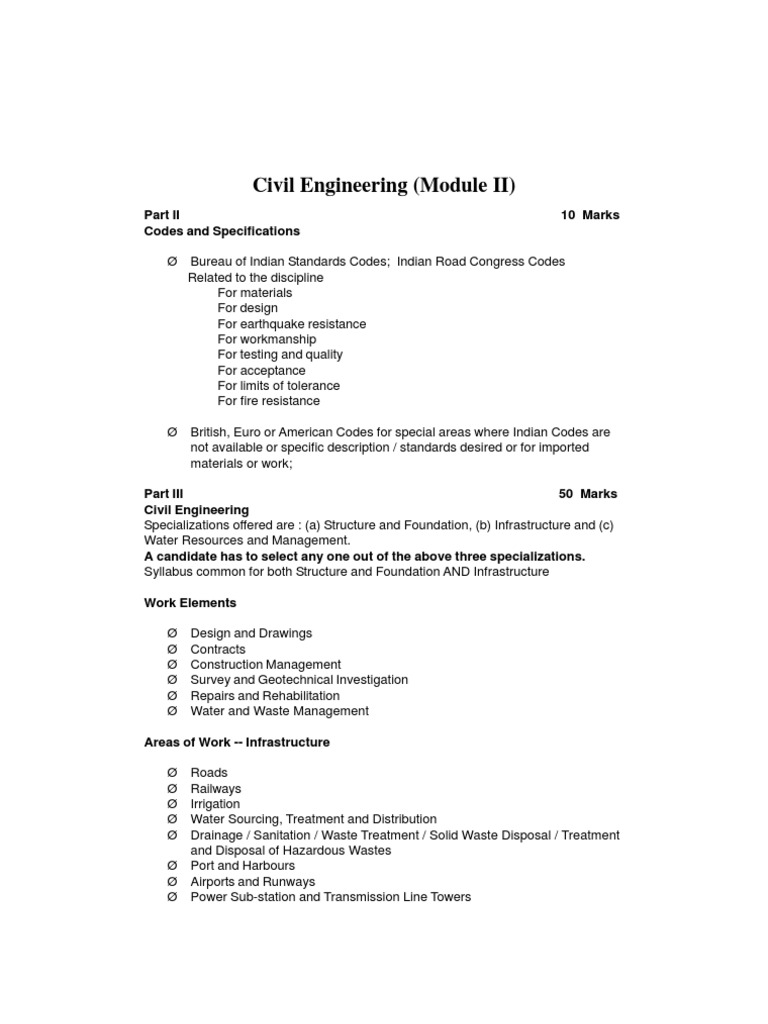 Civil Engineering (Module II) : 10 Marks Codes and Specifications | PDF ...