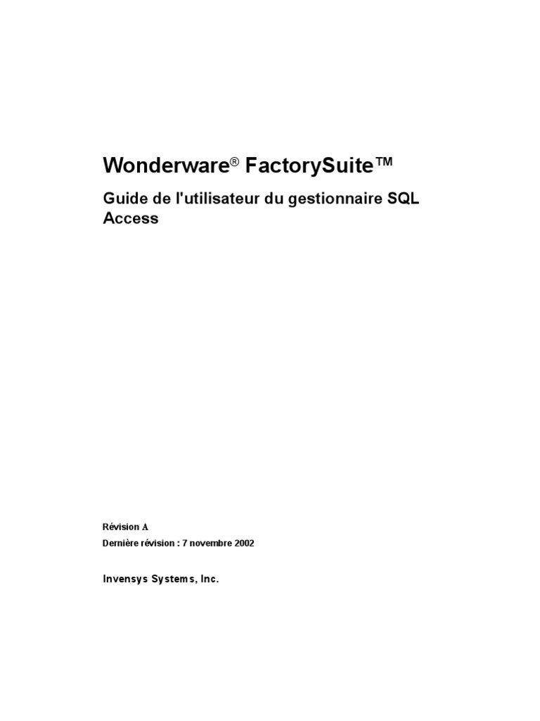 Wonderware Factory Suite | PDF | Microsoft Access | SQL