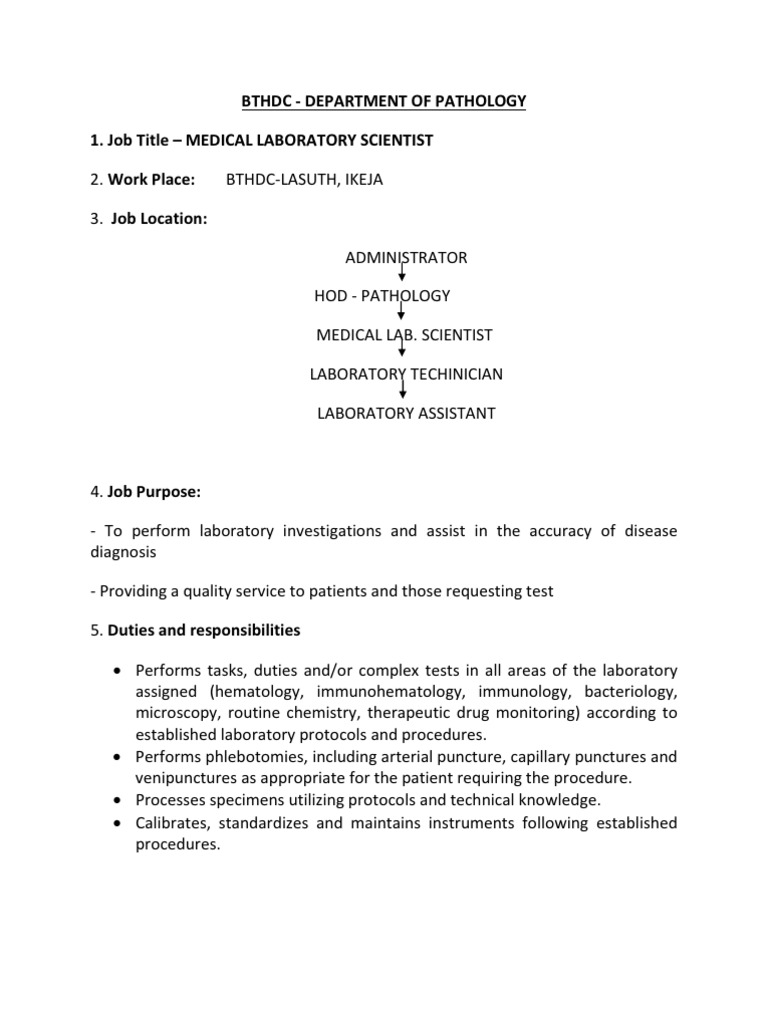 Lab Scientist Job Description | PDF | Medical Laboratory | Pathology