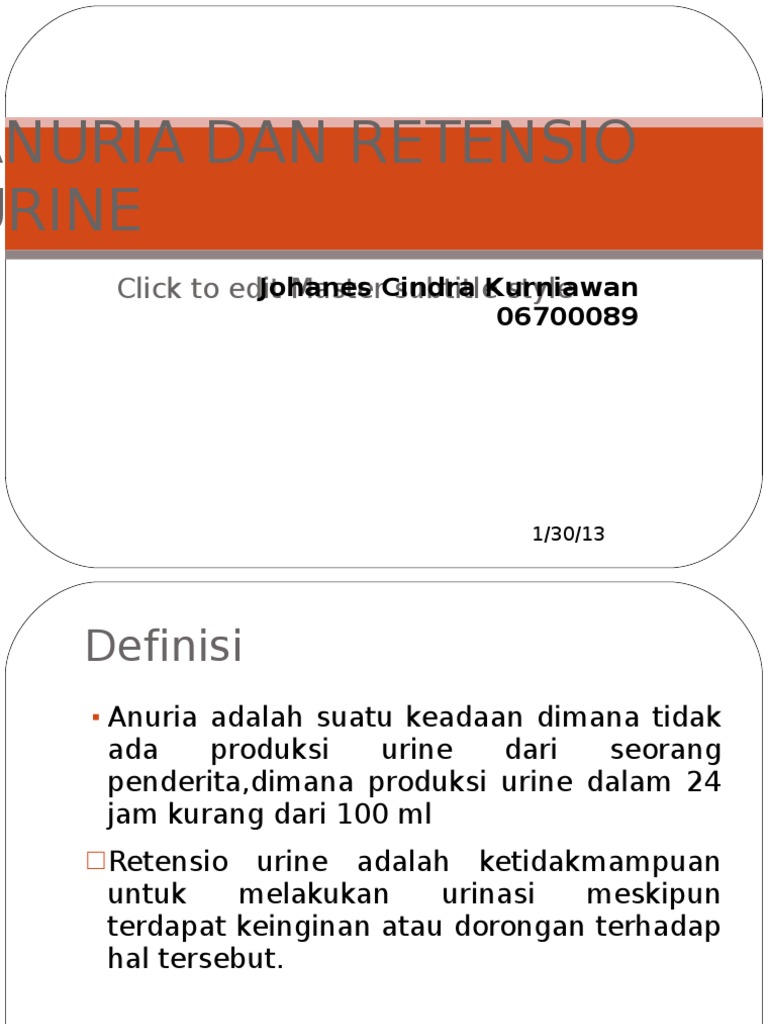Anuria dan Retensio Urine: Definisi & Gejala | PDF